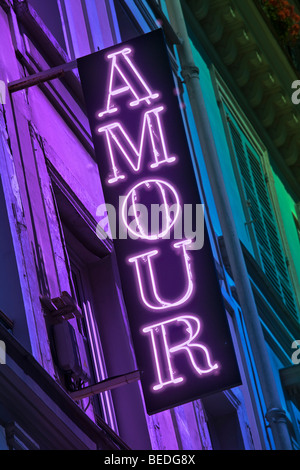Neon sign outside the Amour Hotel at 8 rue Navarin, 9th Arrondissement ...