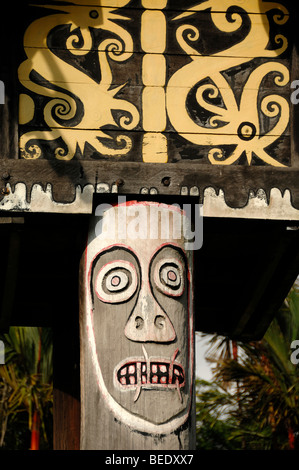 Carved Face on a Tribal Orang Ulu or Dayak Ceremonial Burial Trunk or ...