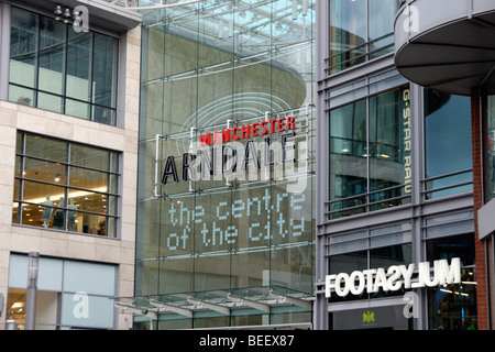 Entrance to the Arndale Centre in Exchange Square, Manchester, England ...
