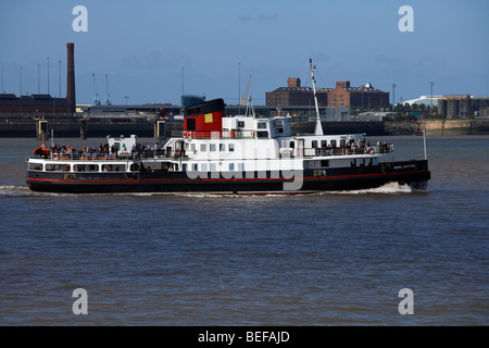 Liverpool Merseyside iconic Mersey Ferry boat ship Snowdrop flag red ...
