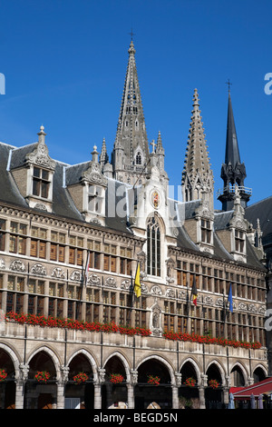 The Cloth Hall (Lakenhalle in Flemish) in the center of Ypres (Ieper ...