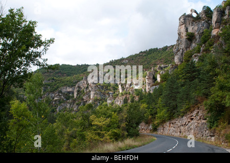View of the Gorges de la Jonte and the village of Le Truel in the ...
