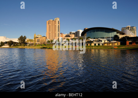 Modern buildings in Adelaide, South Australia. The River Torrens has ...