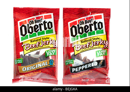 25g sealed packet of "Oh Boy" Oberto Beef Jerky Stock Photo - Alamy