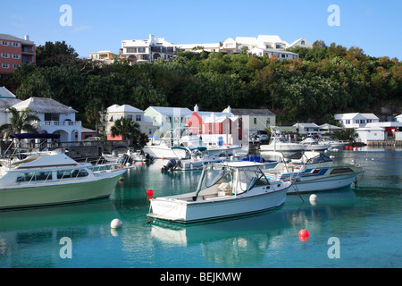 Bermuda, Smith's Parish, Flatts village, palms across Flatts inlet ...