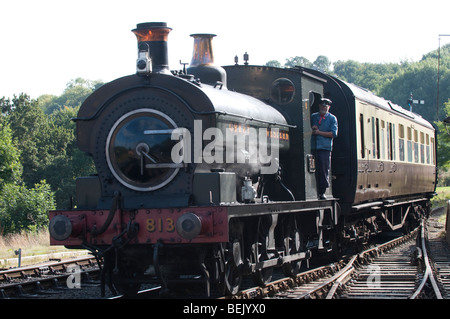 A steaming Saddle-tank steam locomotive, Isle of Wight, England, UK ...