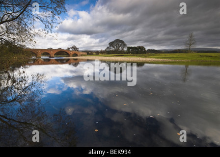 Sandstone bridge over the River Eden near Lazonby, Eden Valley, Cumbria ...