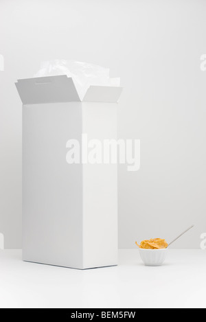 White generic cereal box, studio shot. Blank carton instant breakfast ...
