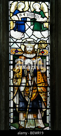 Stained-glass window of St. Cuthbert holding the head of King St ...