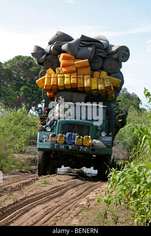 Heavily laden trucks loaded with merchandise in Chad, Central Africa ...