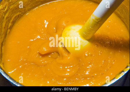 hot make pumpkin soup pot mixer puree strain pureeing straining kitchen ...