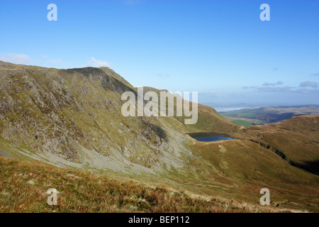 A view of the mountain of Aran Fawddwy above the lake of Creiglyn Dyfi ...