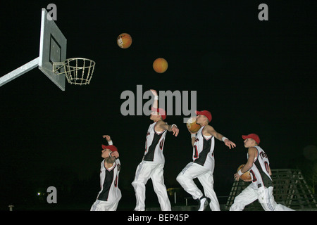 motion sequence of a basketball player throwing the ball into the ...