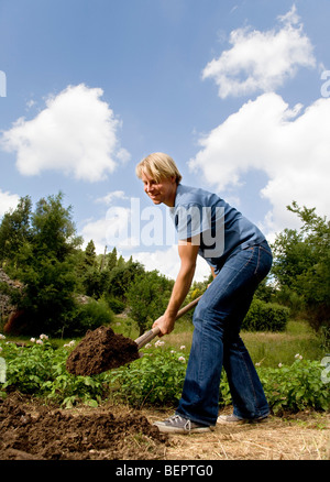 Mid adult man digging in field Stock Photo - Alamy