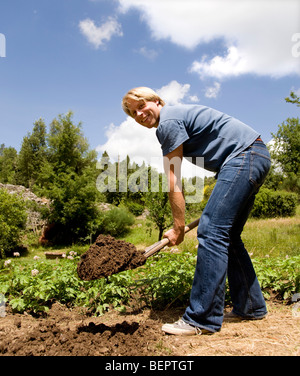 Mid adult man digging in field Stock Photo - Alamy