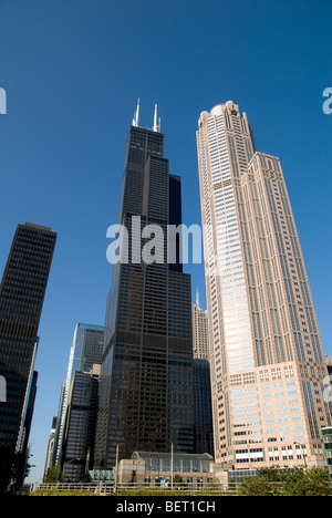 Low angle view of skyscrapers, Sears Tower, Chicago, Cook County ...