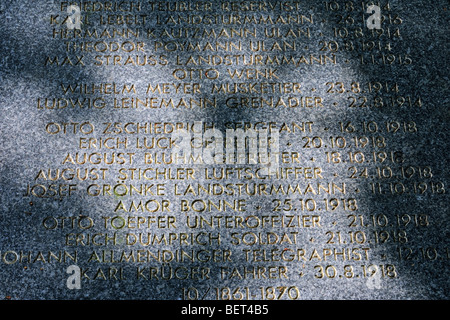 Names on WW1 tombstone at German First World War One cemetery in the ...
