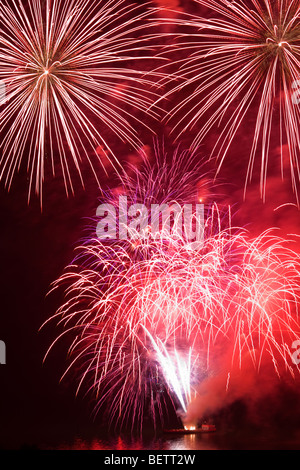 Firework exploding from a pyrotechnic rocket celebration display on Guy ...