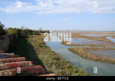 channels and salt marsh Venice lagoon from island of Lazzaretto Nuovo ...