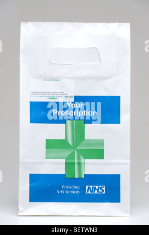 NHS pharmacy prescription paper bag with foil tablet packets/blister ...
