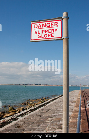 Danger Slippery Slope warning sign on Quayside Stock Photo - Alamy