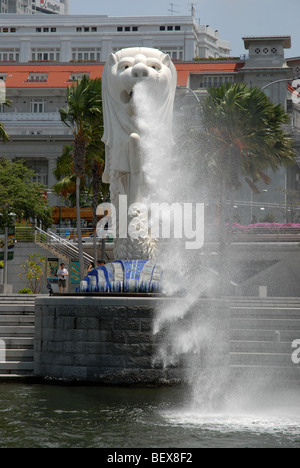 Merlion statue, the iconic emblem of Singapore representing the half ...