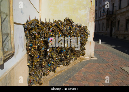 Lakatfal the Wall of Padlocks where newly wed attach a padlock in Pecs ...