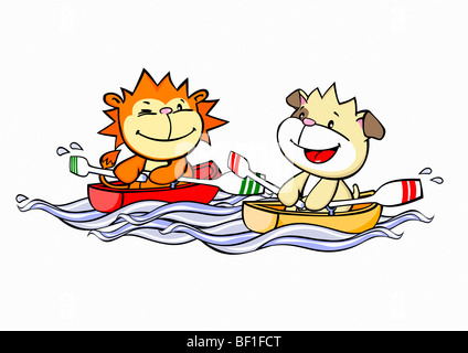 A cartoon dog rowing a boat Stock Photo - Alamy