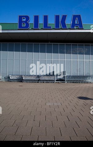Shopping trollies at the real warehouse of the Bilka in Viborg, Denmark ...