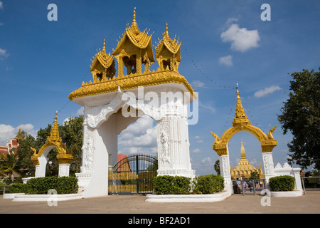 Entrance gate at Pha That Luang temple in Vientiane-Laos Stock Photo ...