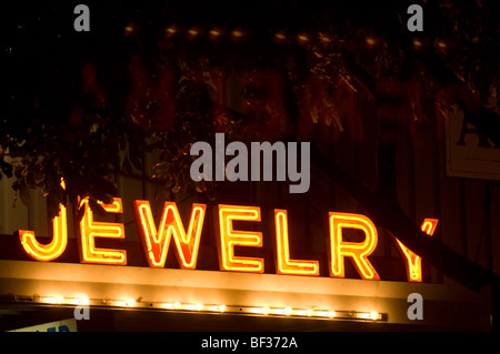 Neon jewelry sign over a the storefront of a jeweler Stock Photo - Alamy
