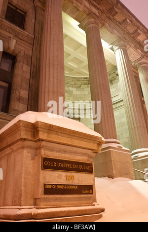 Court of Appeal of Quebec Cour D'Appel du Quebec sign on exterior of Canadian court building ...
