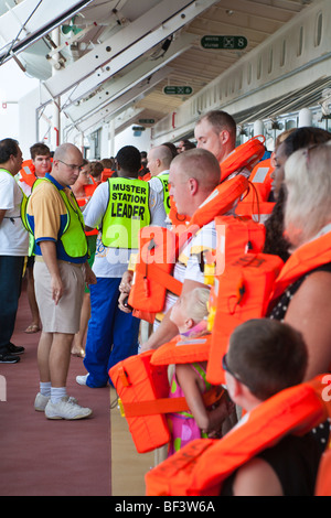Muster drill with passengers on a cruise ship Stock Photo - Alamy