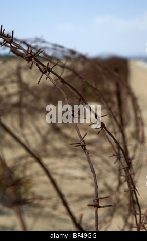 Rusty barbed wire fence on a background of green foliage. Freedom ...