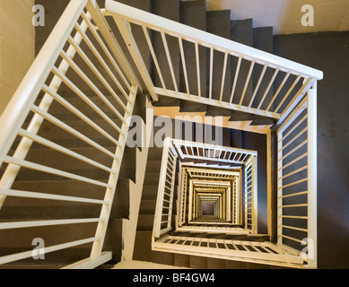 Square staircase, top view of the stairwell of a multistory building ...
