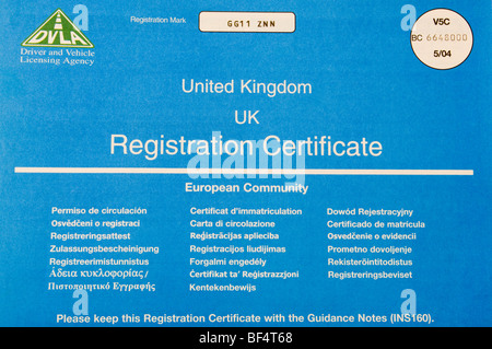 united kingdom car registration certificate issued by the DVLA Stock ...