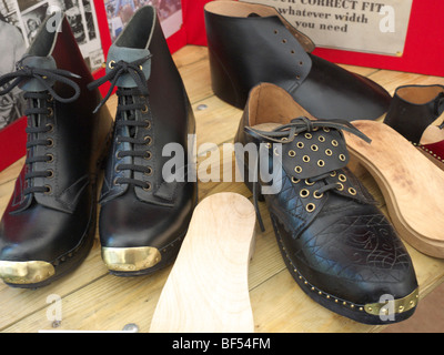 Display of Traditional Lancashire Leather Clogs with Wooden Soles and ...