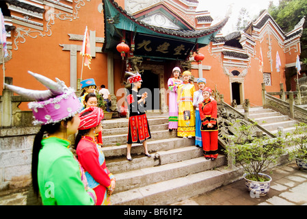 Tujia woman wearing traditional costume singing, Tusi City, Enshi Tujia ...