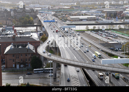 Aerial view of the Kingston Bridge over the River Clyde and M8, M74 ...