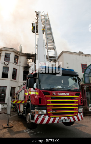 Fire Brigade Scania Hydraulic Platform at fire Stock Photo - Alamy