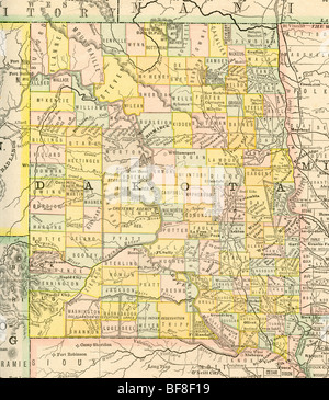 Original old map of Dakota Territory from 1884 geography textbook Stock ...