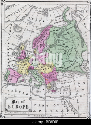 Original old map of Europe from 1865 geography textbook Stock Photo - Alamy