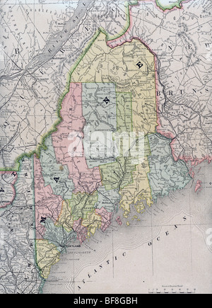 Original old map of Maine from 1884 geography textbook Stock Photo - Alamy