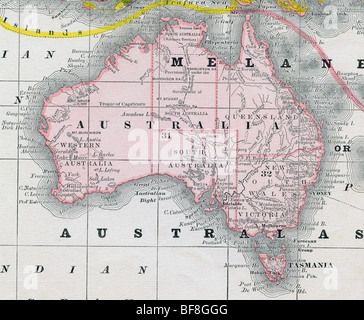 Original old map of Australia from 1884 geography textbook Stock Photo ...