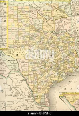 Original old map of Texas from 1884 geography textbook Stock Photo - Alamy
