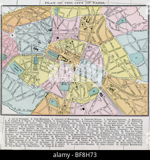 Original old map of Paris from 1884 geography textbook Stock Photo - Alamy