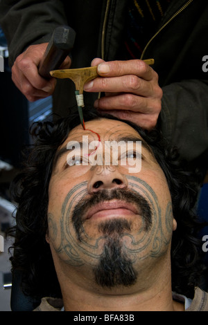 Shane Jones receives a moko (demonstration). Moko is Maori traditional ...