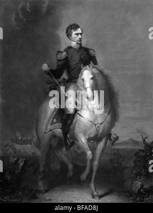 General Franklin Pierce in uniform, on horseback, in foreground ...
