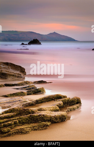 Freathy Cliffs; looking towards Rame Head; Cornwall at sunset Stock ...