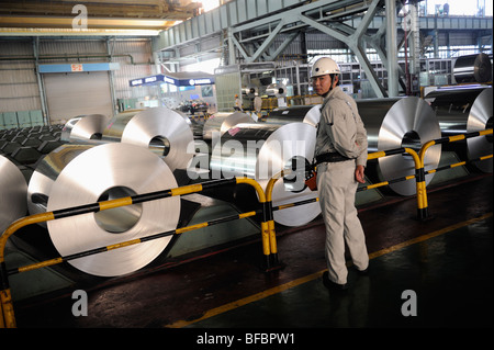 Steel plate rolls at Shanghai Baosteel factory. 20-Oct-2009 Stock Photo ...